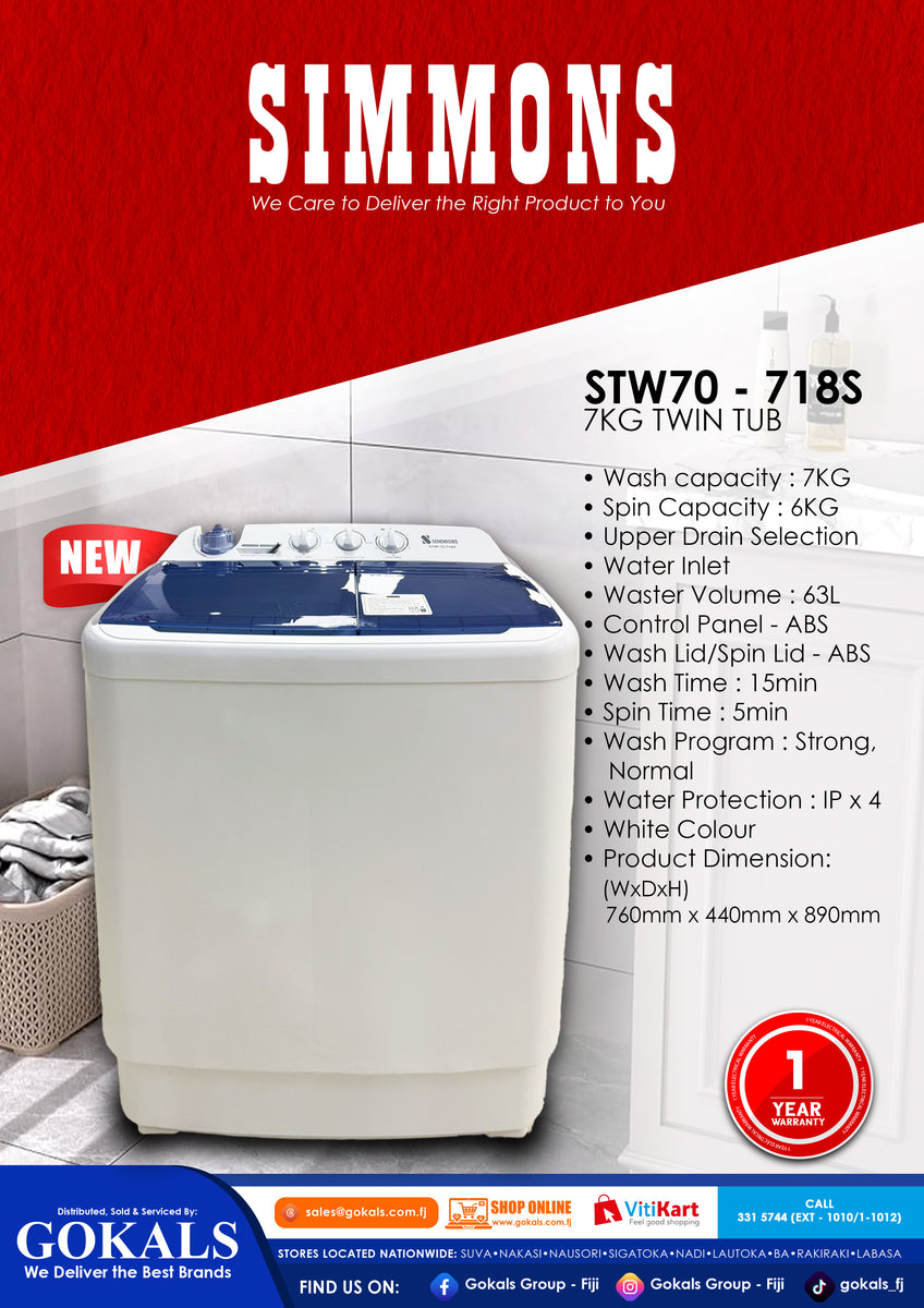 Simmons 7KG Twin Tub ( STW70 - 718S ) – Gokals Fiji